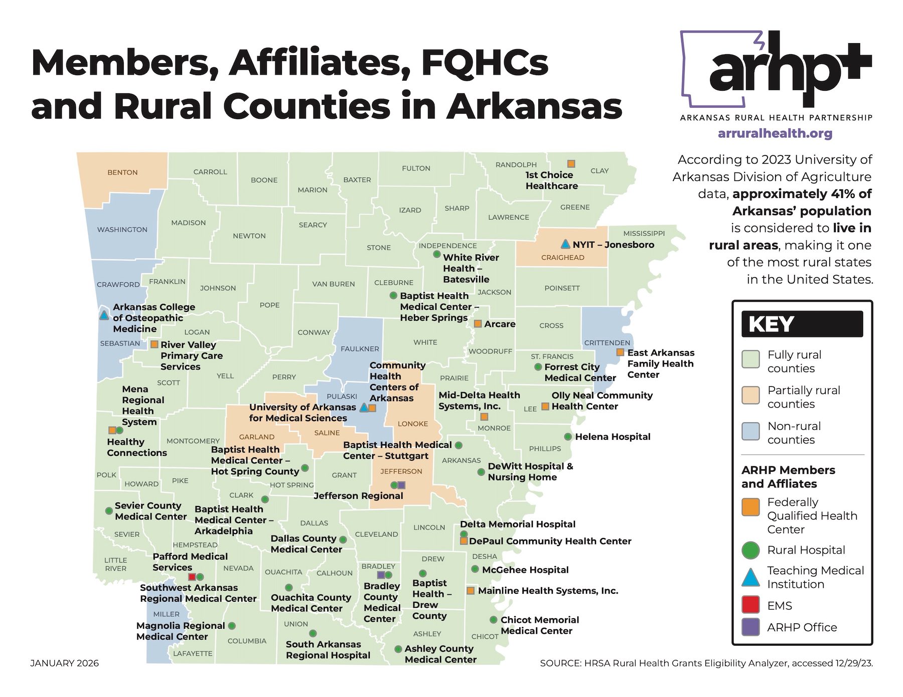 ARHP_Members_Rural_Designations_FQHCs_Map_Jan_2026_v4 | Arkansas Rural ...